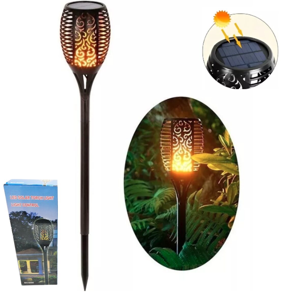 Antorcha Luz Solar 76cm De Jardín Imita Fuego | Romy